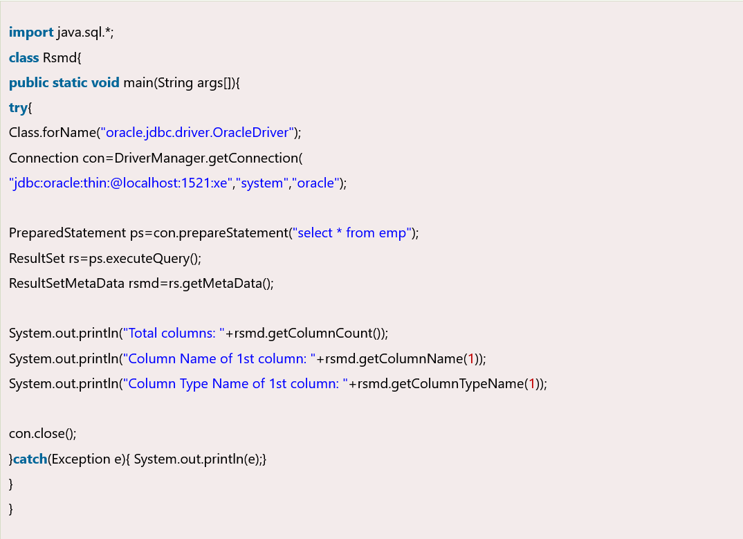 Java ResultSetMetaData Interface. The metadata means data about data i.e… | by Rushikesh Dudhane ...