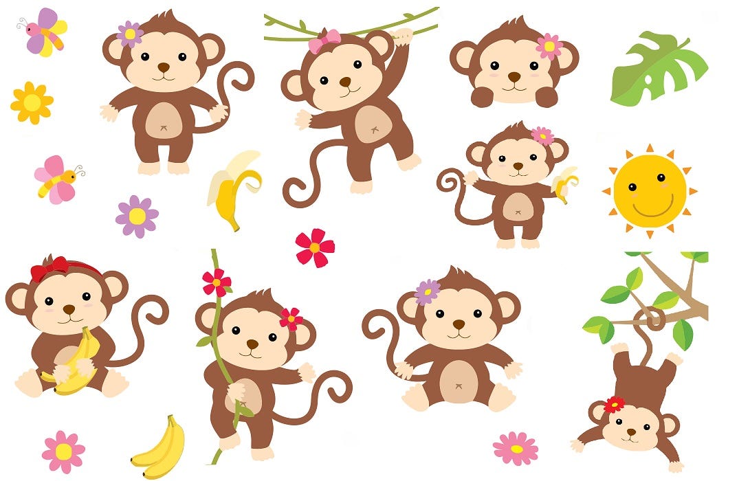 Monkey Girl svg bundle image clip art drawing - Abananas - Medium