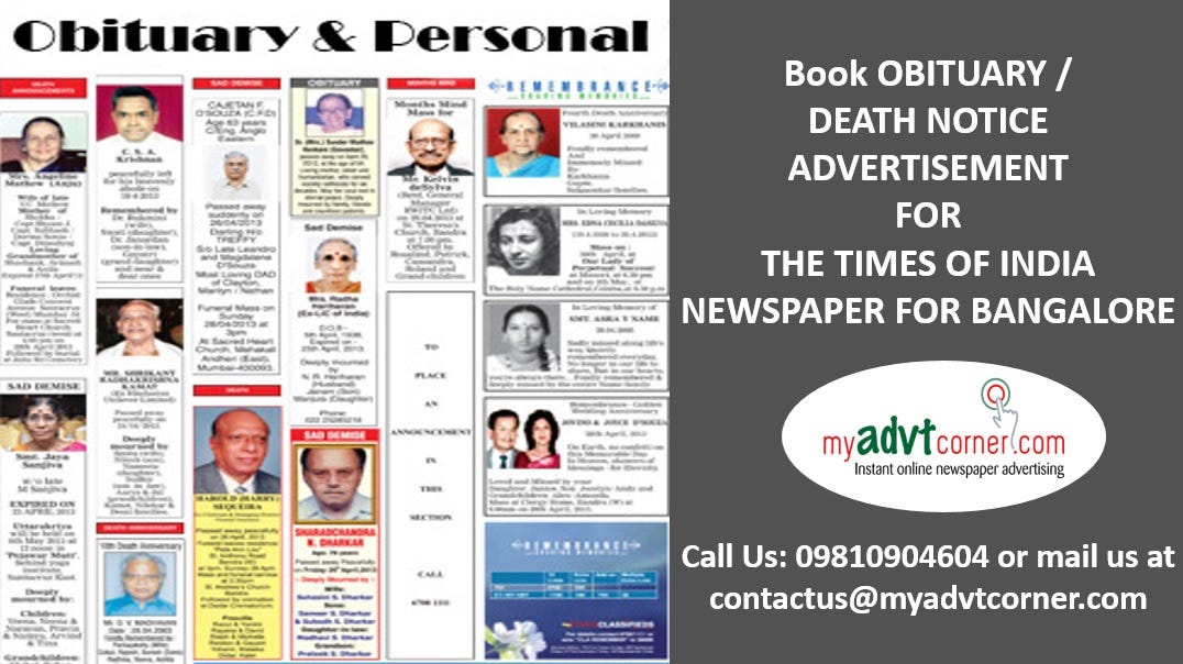 THE TIMES OF INDIA; HELPS YOU SPREAD THE DEATH NEWS AMONGST EVERYONE ...