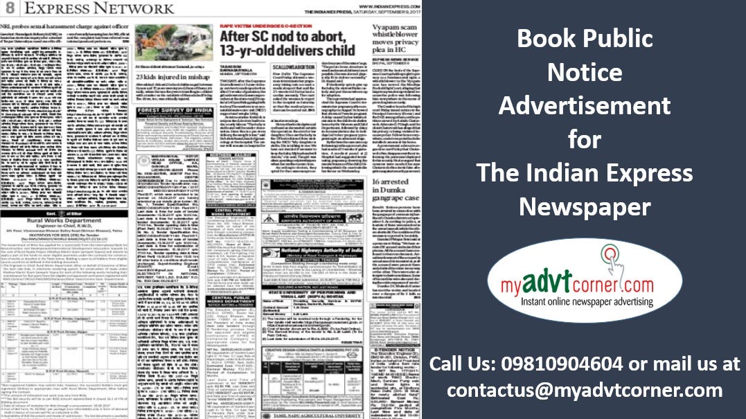The Indian Express Public Notice advertisement for Public announcements ...