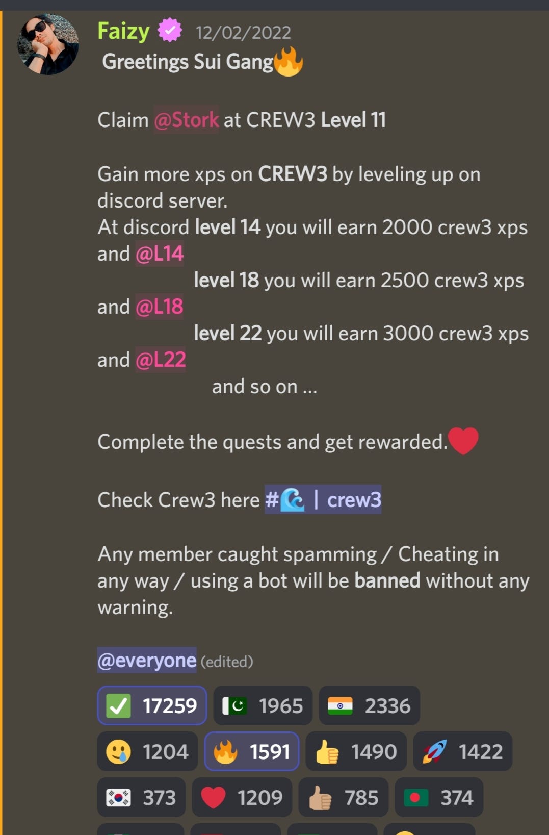 Sui Names Service Stork To get stork level 14 and get crew3 level 11 ...