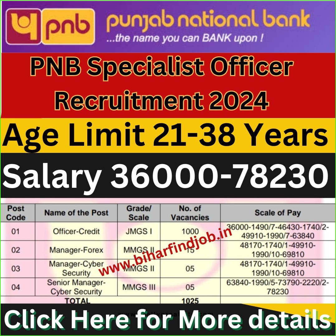 PNB Specialist Officer SO Recruitment 2024 For 1025 Posts - Bihar Find ...