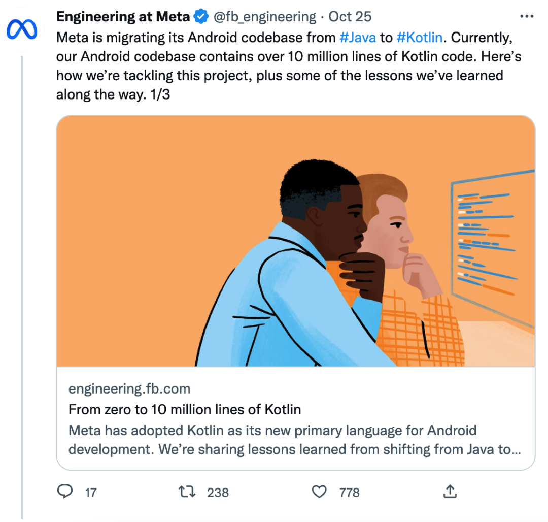Abandoning Java Metas Android Application Switched To Kotlin Saying It Was Better Than Java