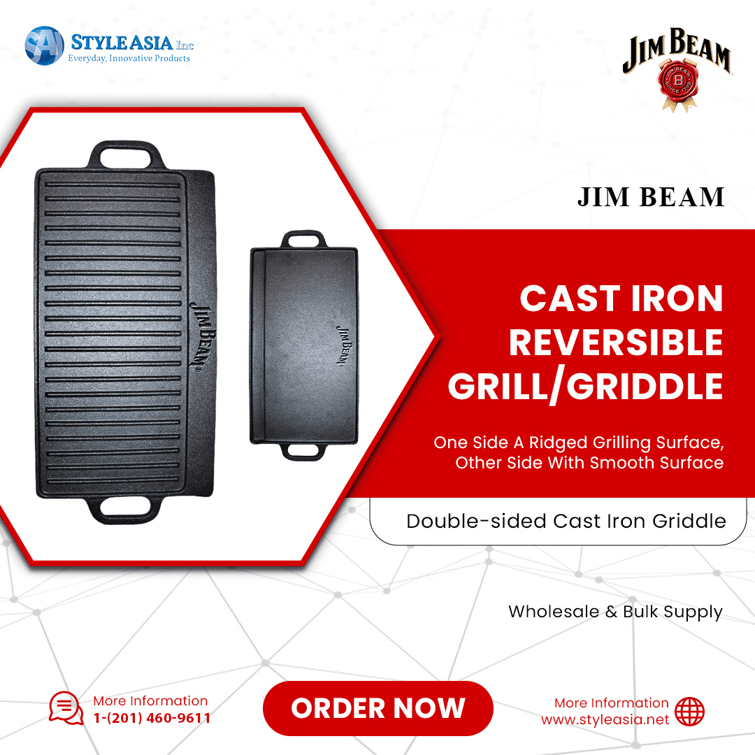 Jim Beam Cast Iron Reversible Grill/Griddle(Superior heat retention and ...