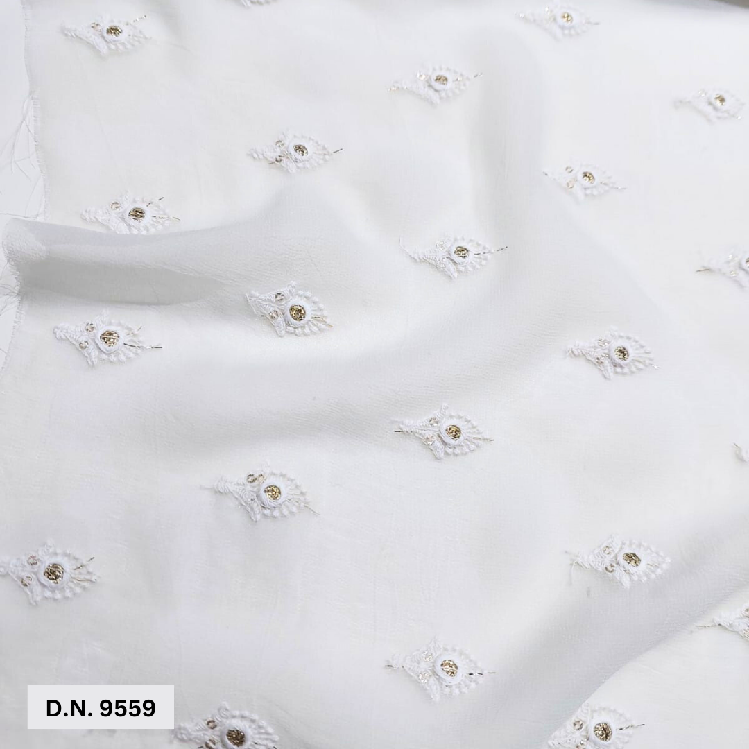 White Georgette Allover Butti Embroidery fabric for Apparel | by ...