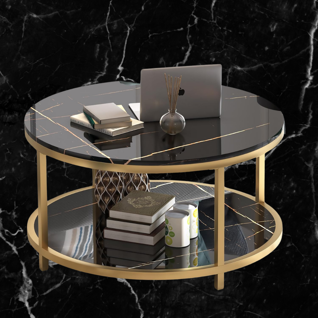Modern Dark Marble Top Coffee Tables | Medium