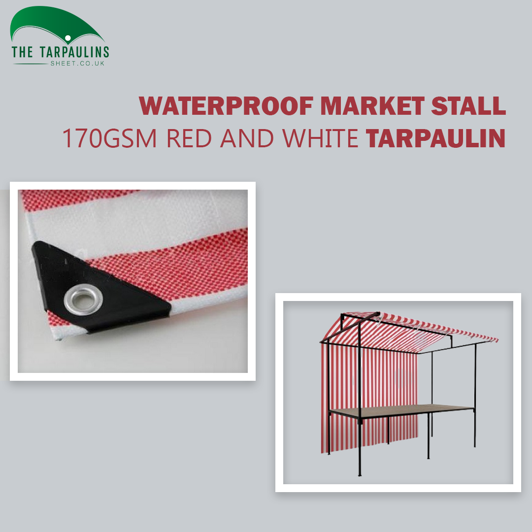 UV-PROTECTED RED AND WHITE MEDIUM-WEIGHT MARKET STALL TARP 170GSM ...
