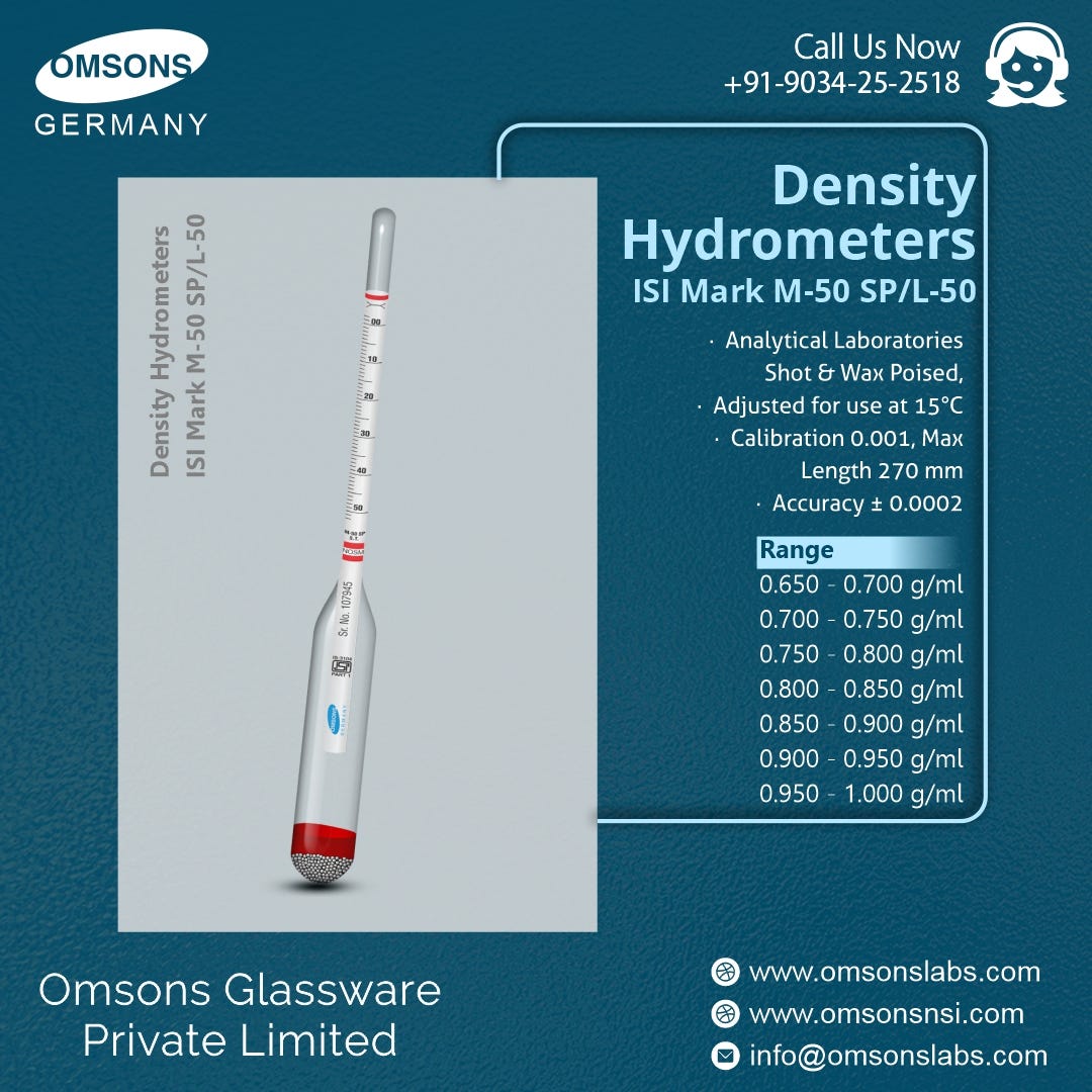 Density Hydrometer - Omsons Glassware - Medium