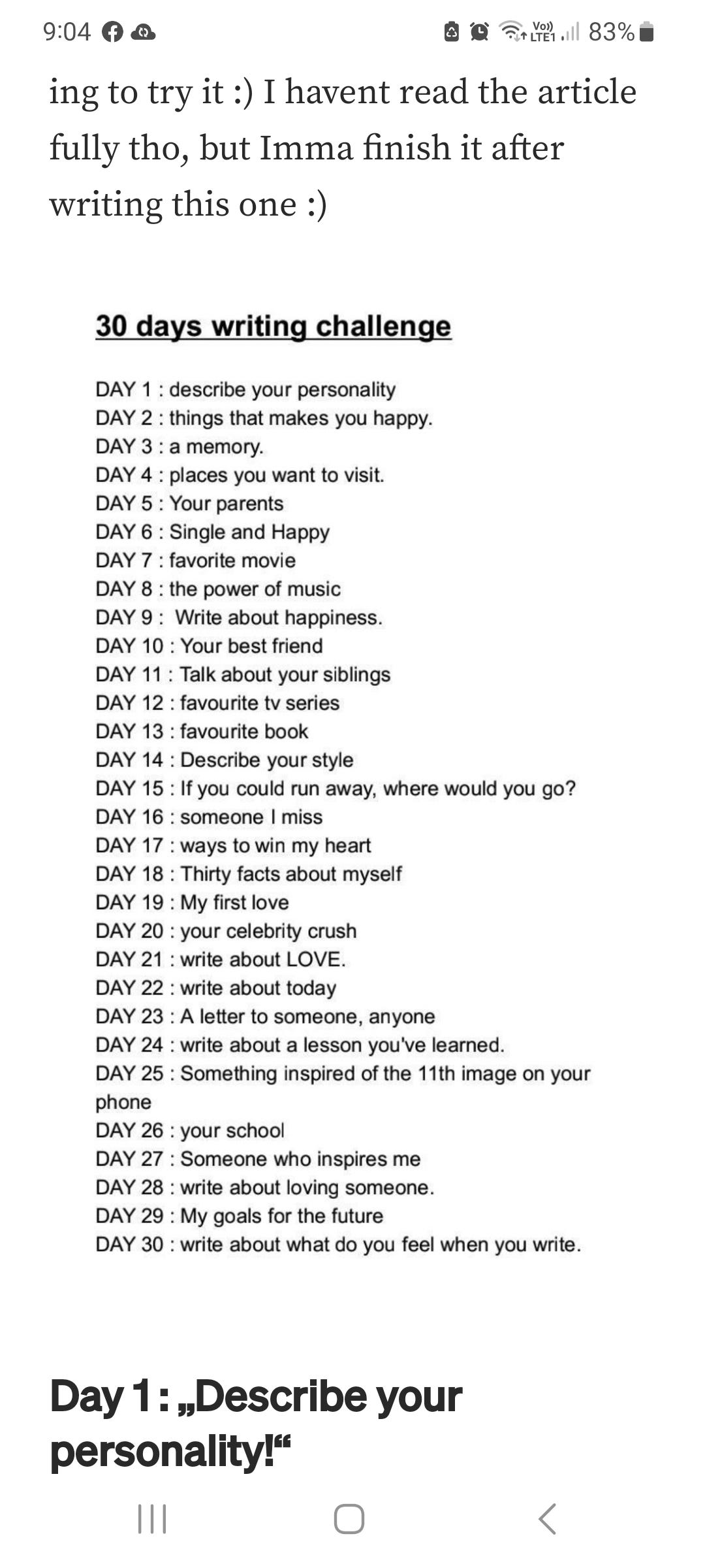 The 30 day writing challenge. Hey guys, I saw the below challenge on ...