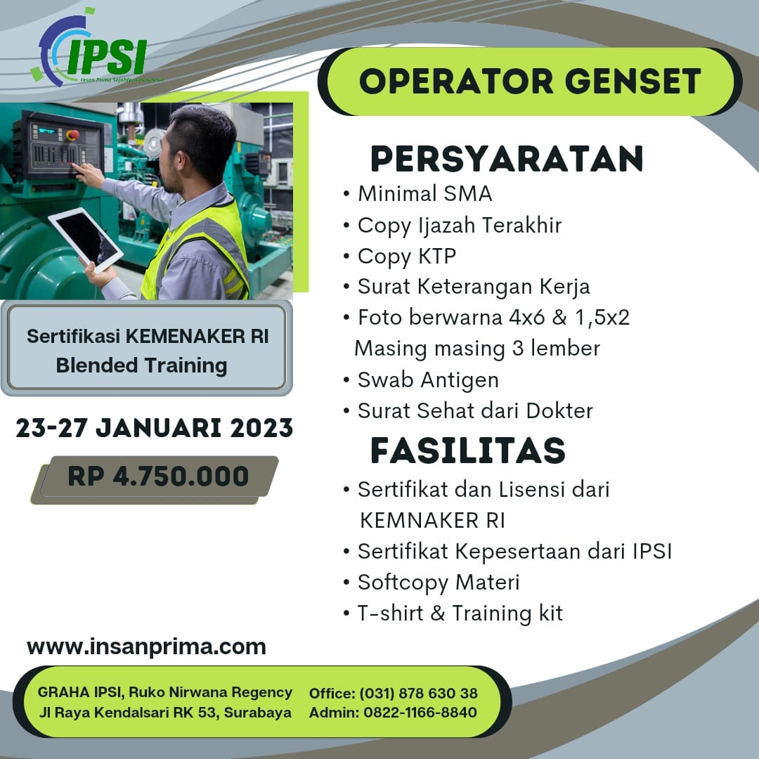 OPERATOR GENSET TERUPDATE, WA (082211668840), PELATIHAN P3K TERPERCAYA ...