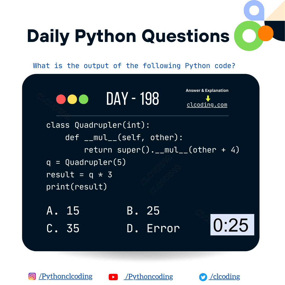 Python Coding challenge — Day 198 | What is the output of the following Python Code? - New ...