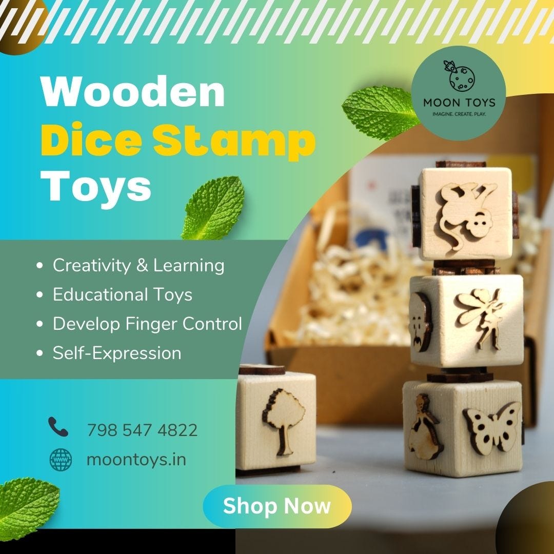 Wooden Stamp Dice Set | Educational Tool For Kids (4 Dice -6 sided ...