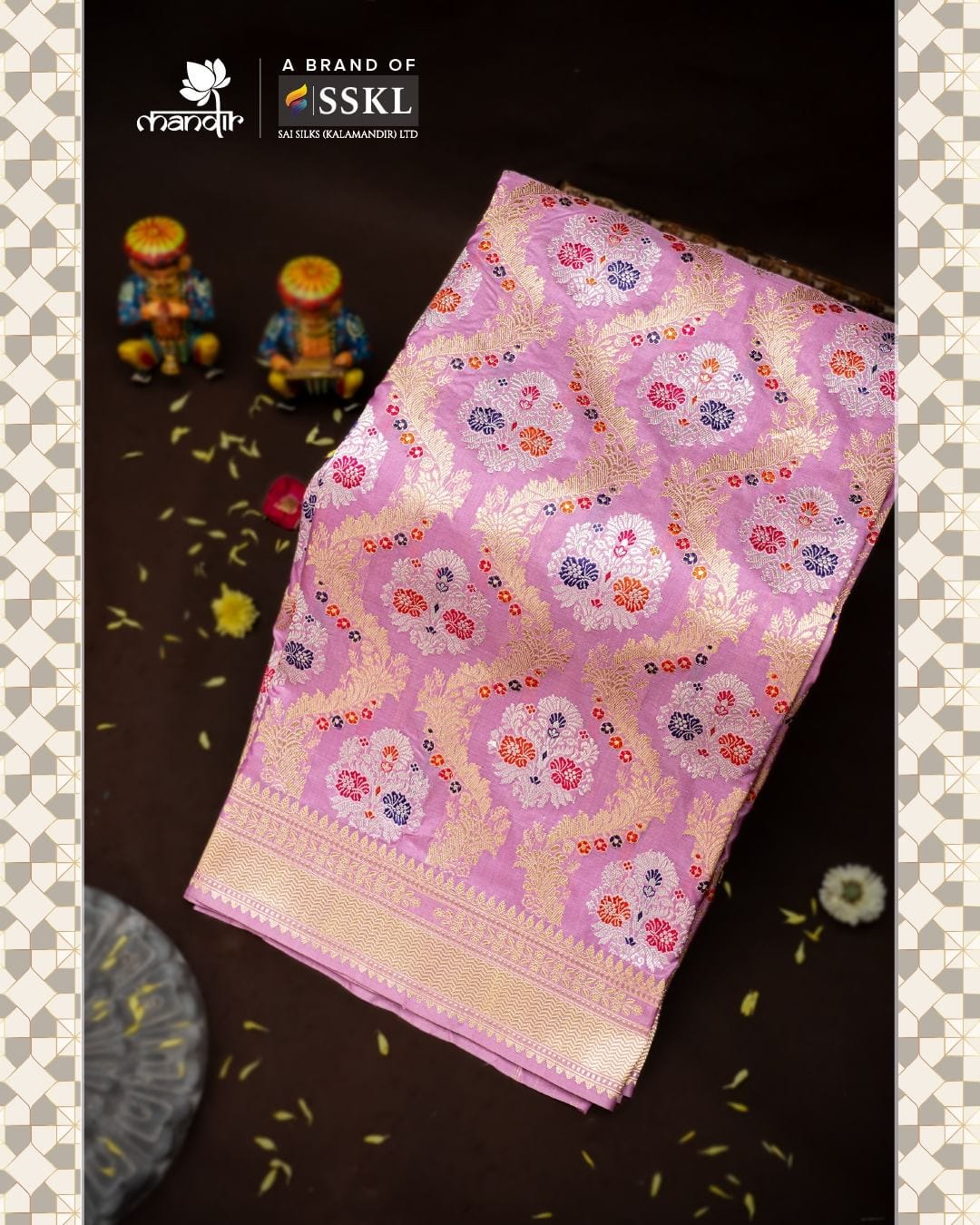 Royal Lavender: Floral Banarasi Silk Saree - sarees mandir - Medium