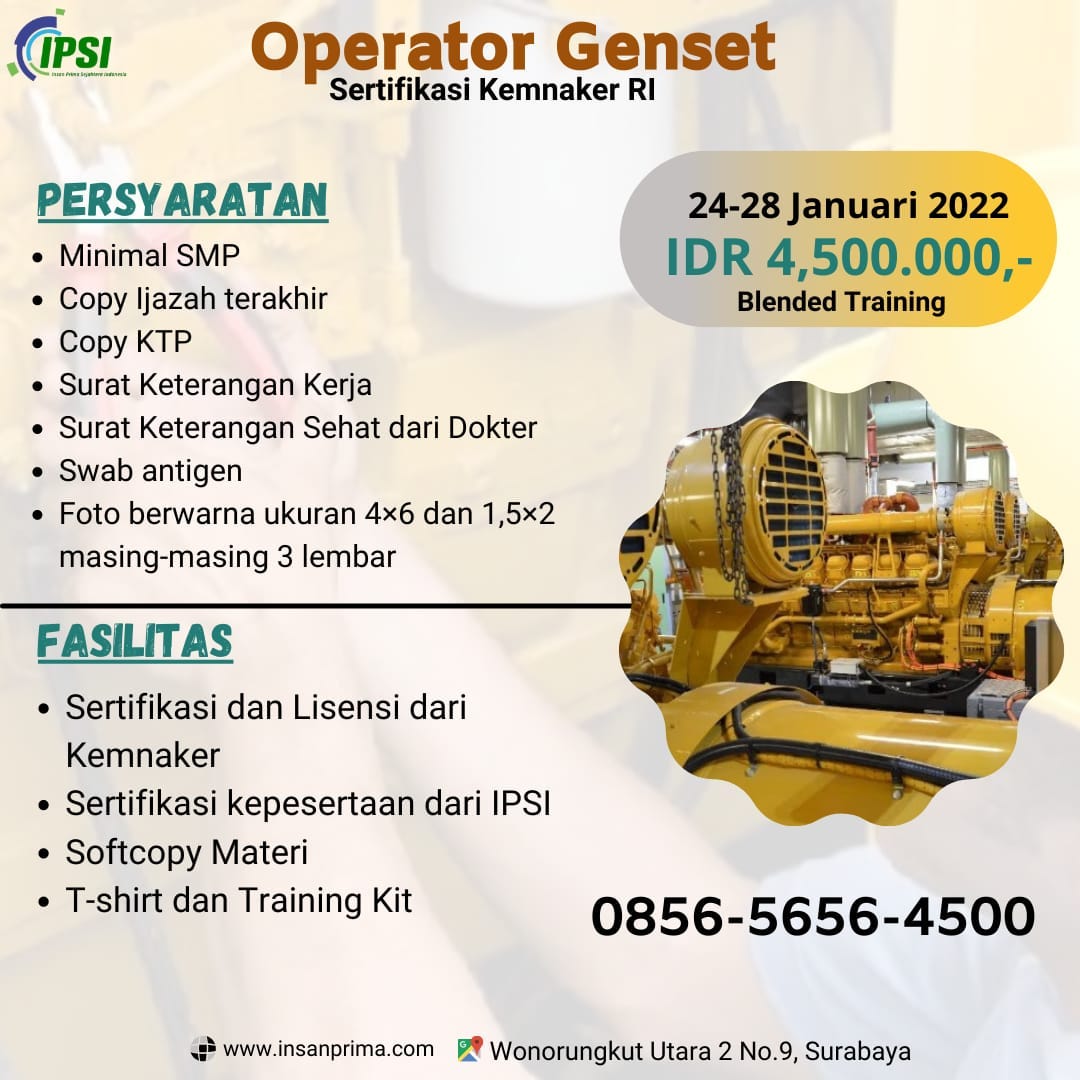PELATIHAN K3 OPERATOR GENSET BALIKPAPAN TERBAIK, WA (0856-5656-4500 ...