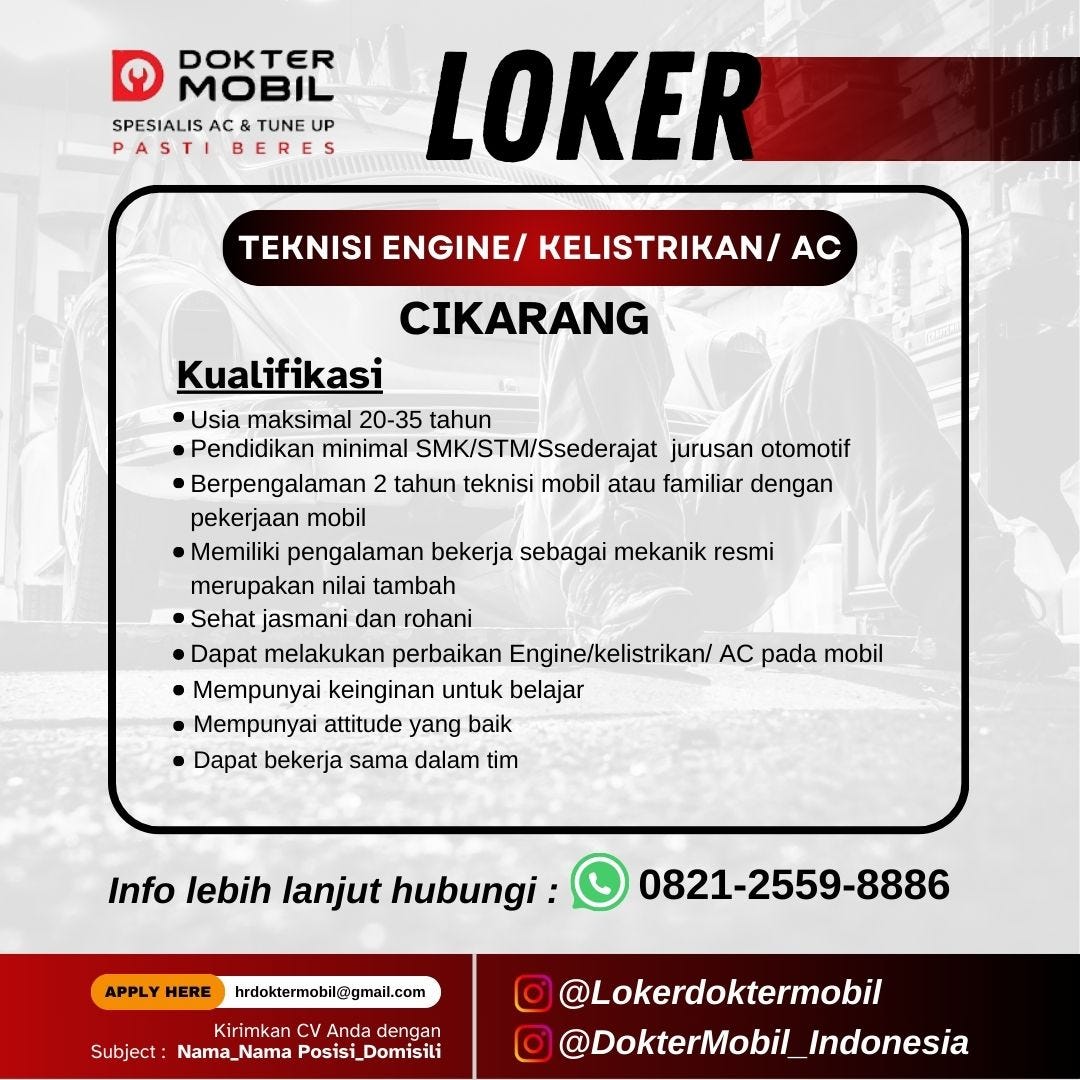 Info Loker Asisten Mekanik Bengkel Mobil Cikarang Terbaru - Loker Dokter Mobil - Medium