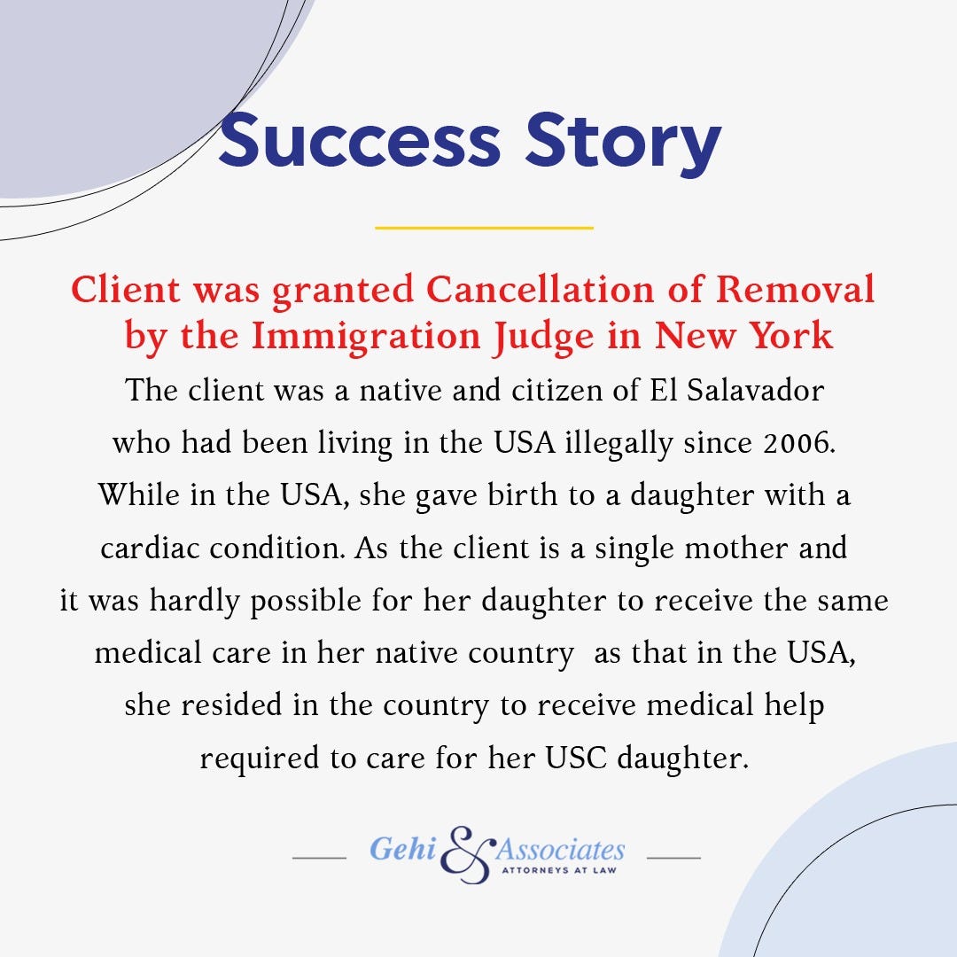 Gehi & Associates Success Story. The client was granted Cancellation of ...