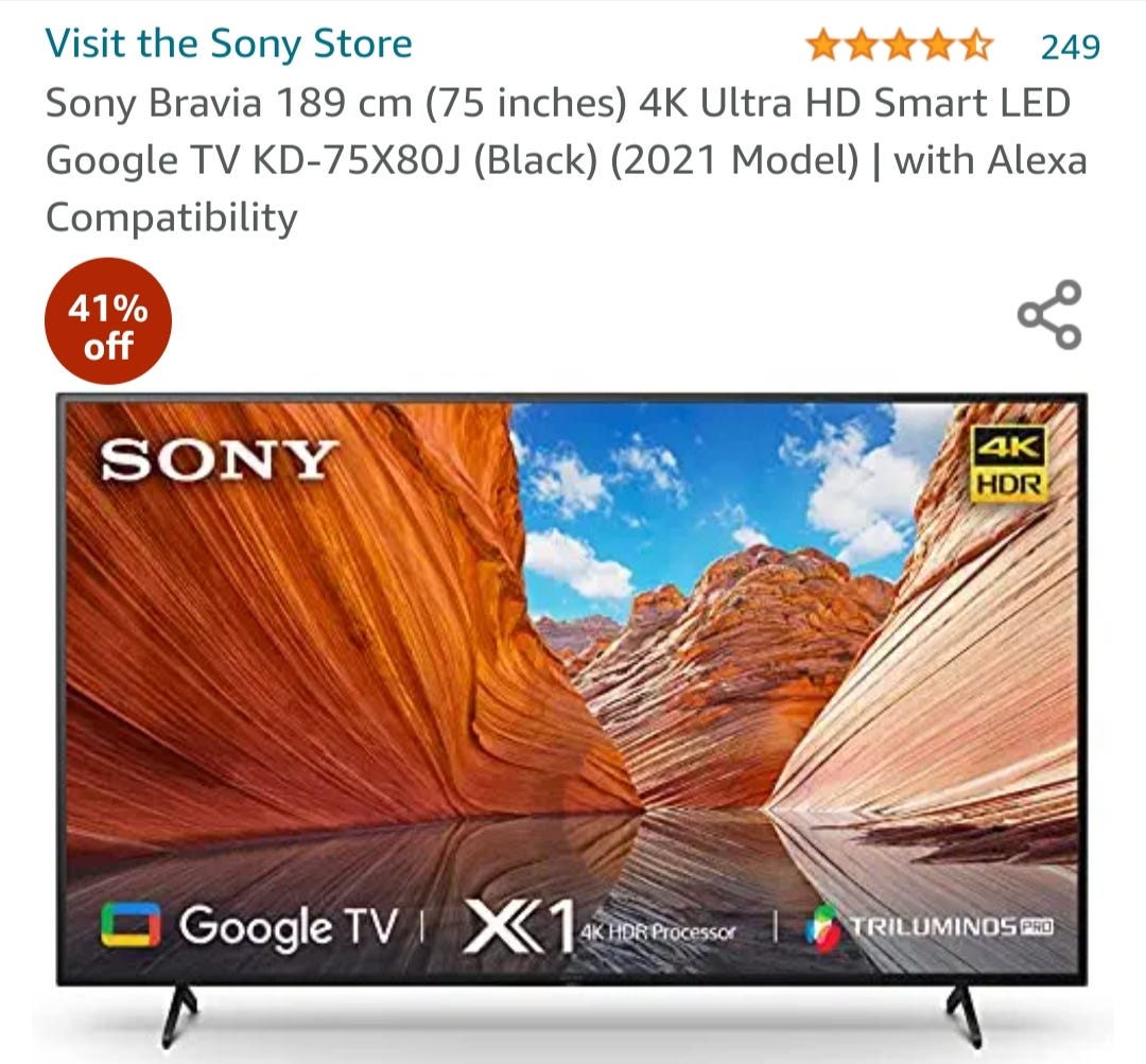 Sony Bravia 189 cm (75 inches) 4K Ultra HD Smart LED Google TV KD ...