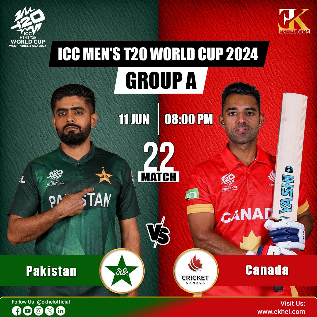 T20 World Cup 2024: Pakistan vs Canada, 22nd Match Today, Group A 🏆 ...