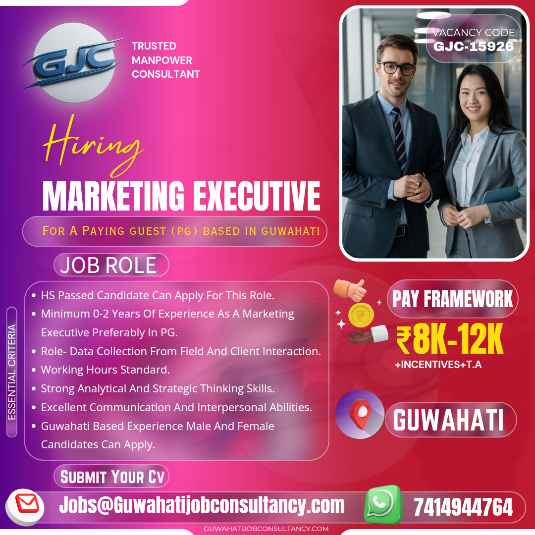 💫Delve yur career into new heights 🔸Role- MARKETING EXECUTIVE FOR A PG BASED IN GUWAHATI We are ...