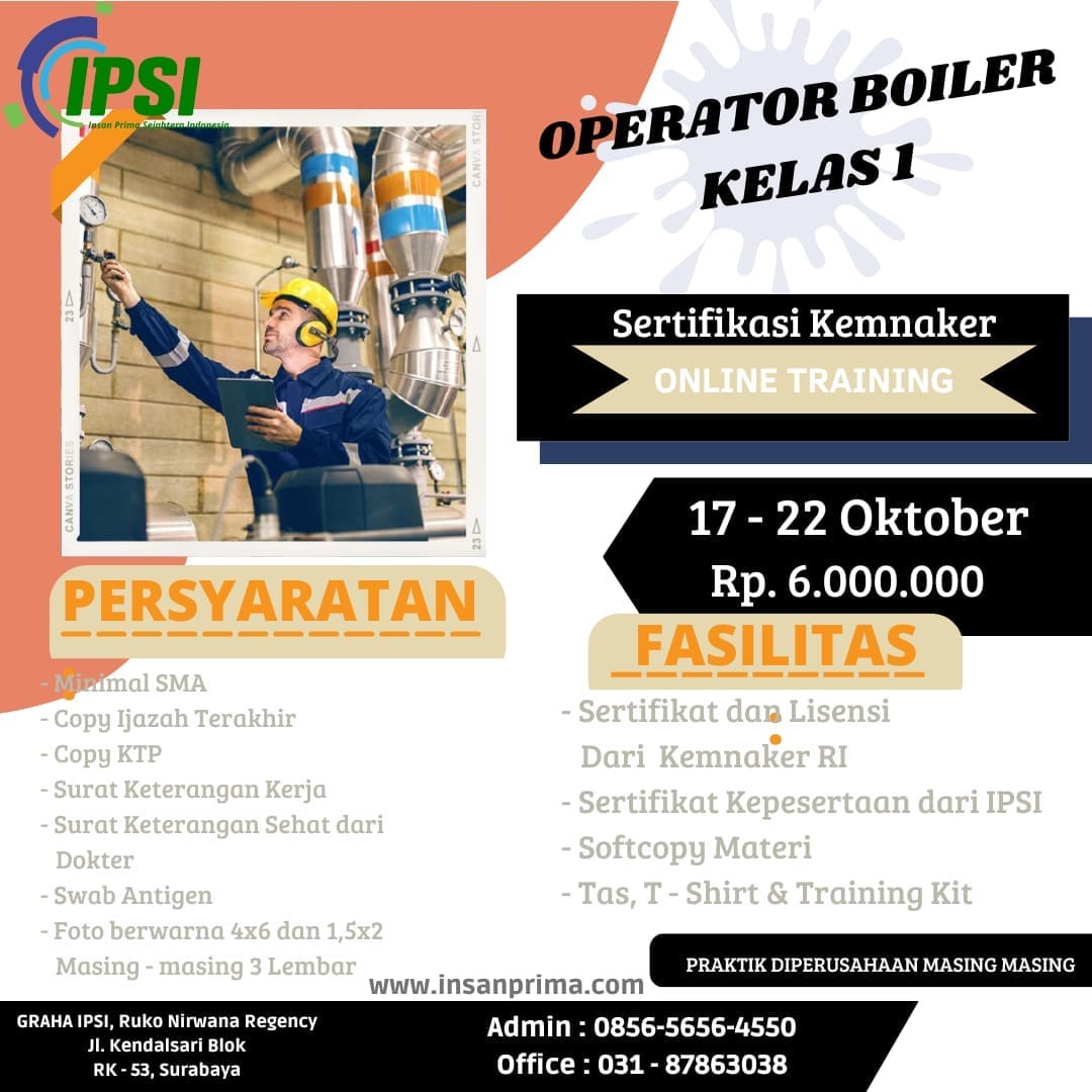 OPERATOR BOILER KELAS 1 TERPERCAYA, WA https://wa.me/6285656564550 ...