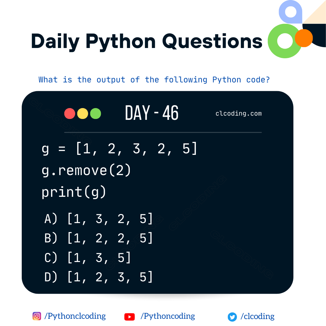 Python Coding challenge — Day 46 | What is the output of the following ... Python Coding challenge — Day 46 | What is the output of the following ...