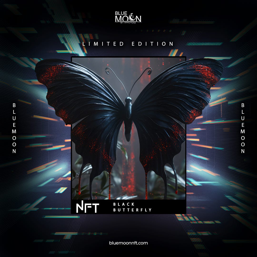 Limited Edition Black Butterfly NFT - Bluemoon NFT - Medium