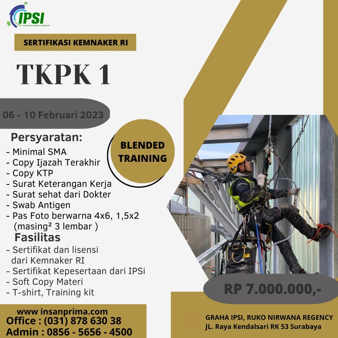 TERISTIMEWA, WA (0856-5656-4500), PELATIHAN K3 TKPK TINGKAT 1 KEMNAKER ...