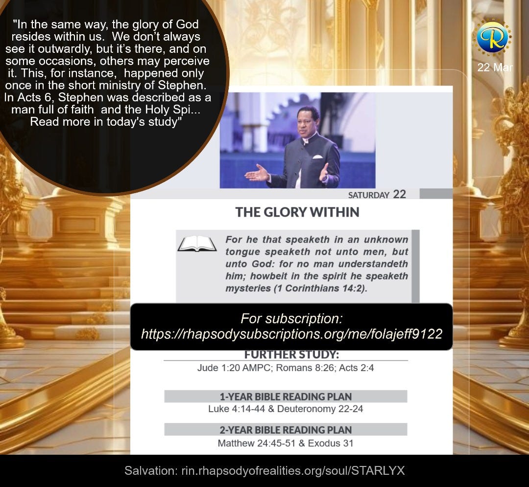 Rhapsody of Realities — 22nd March 2025 Every time you pray in tongues ...