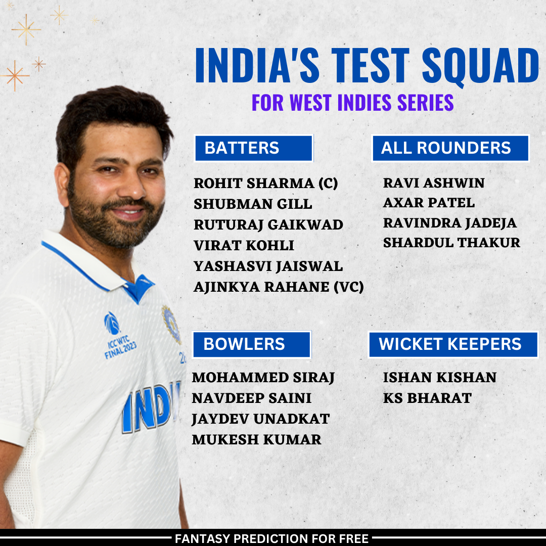 Team India's Test Squad for West Indies Series. 📷: BCCI #IndiaSquad # ...