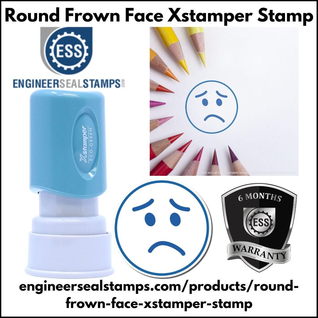 Round Frown Face Xstamper Stamp - Engineer Seal Stamps - Medium