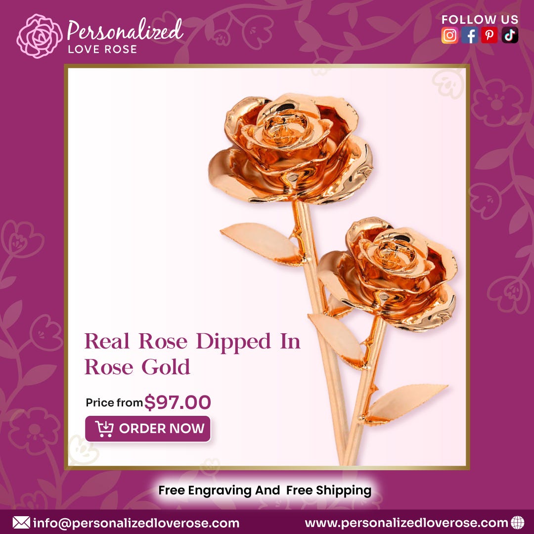 Real Rose Dipped in Rose Gold - Personalised Love Rose - Medium