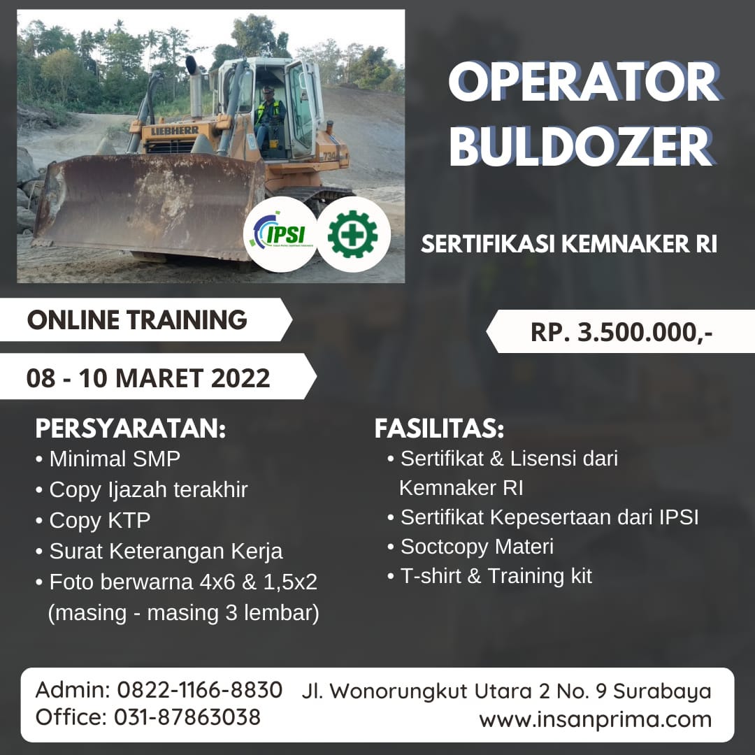 Operator Buldozer TERLARIS, WA (0822-1166-8830), PUSAT PELATIHAN K3 KEMNAKER SURABAYA Klik https ...