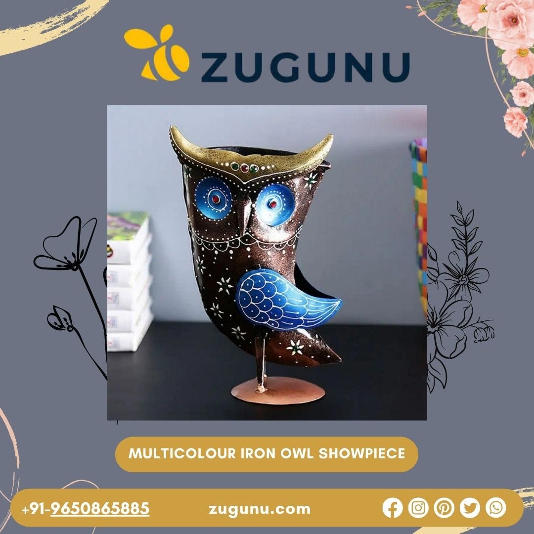 Whimsical Wisdom — Multicolour Iron Owl Showpiece - Zugunu.Com - Medium