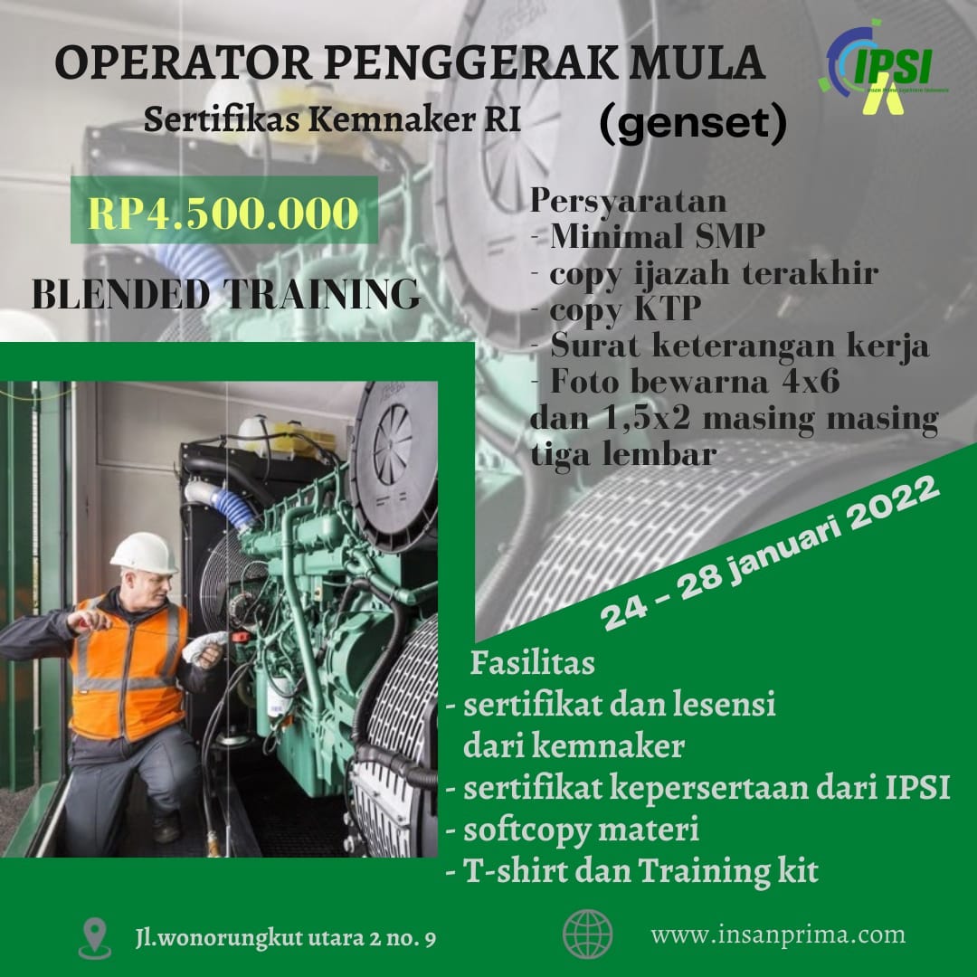 Operator Penggerak Mula (genset) - Alat k3 listrik - Medium