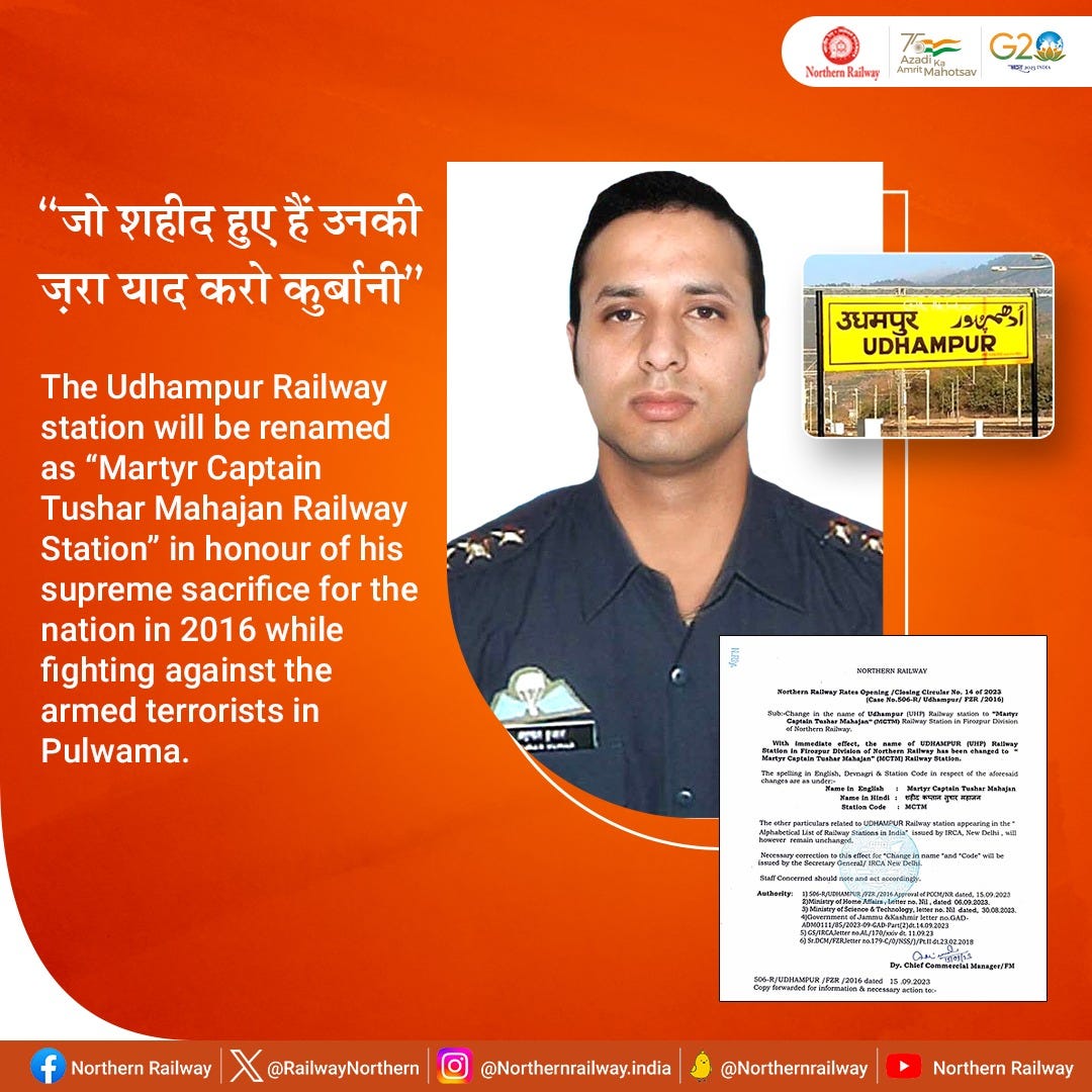 Honoring a Hero: The Story of Captain Tushar Mahajan and Udhampur Railway Station | by Northern ...