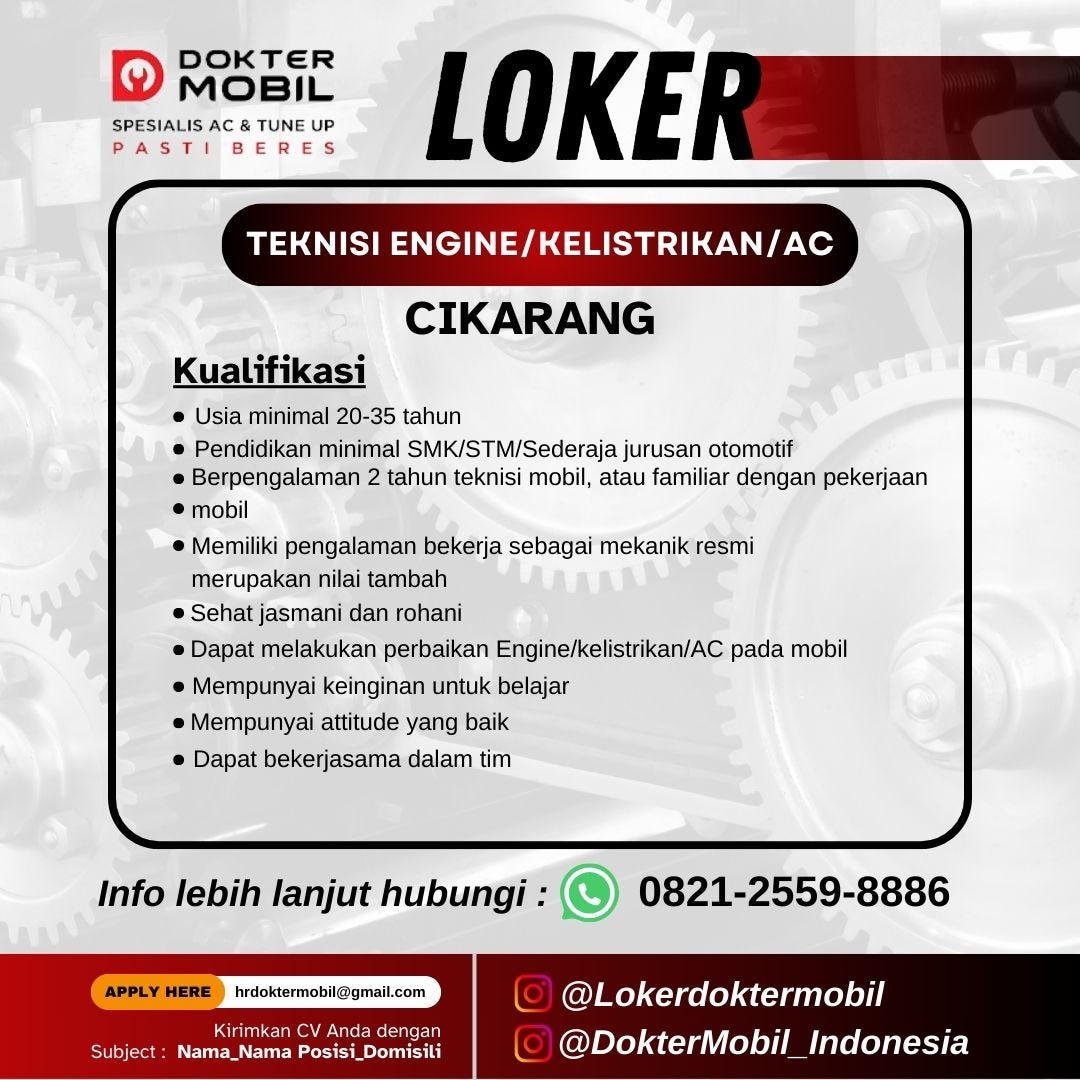 Dibutuhkan Loker Helper Mekanik Mobil Cikarang Terbaru - Loker Dokter ...