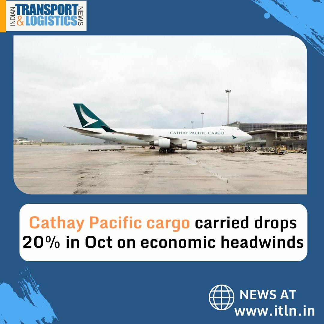 Cathay Pacific cargo carried drops 20% in Oct on economic headwinds ...