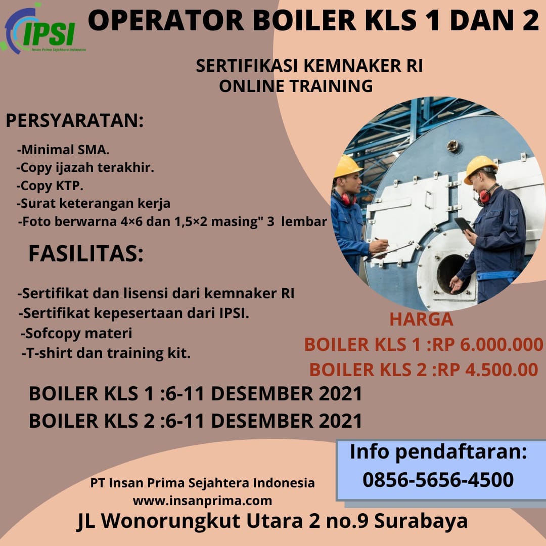 Boiler Kelas 1 & 2 - Pelatihan K3 Konstruksi Online - Medium