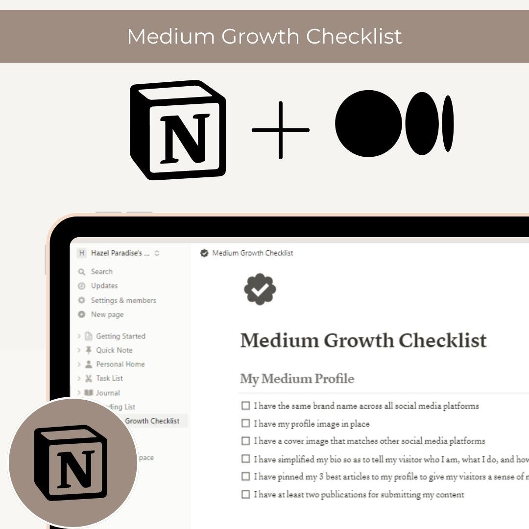 Grab my free ebook — Medium Growth Checklist - Hazel Paradise - Medium