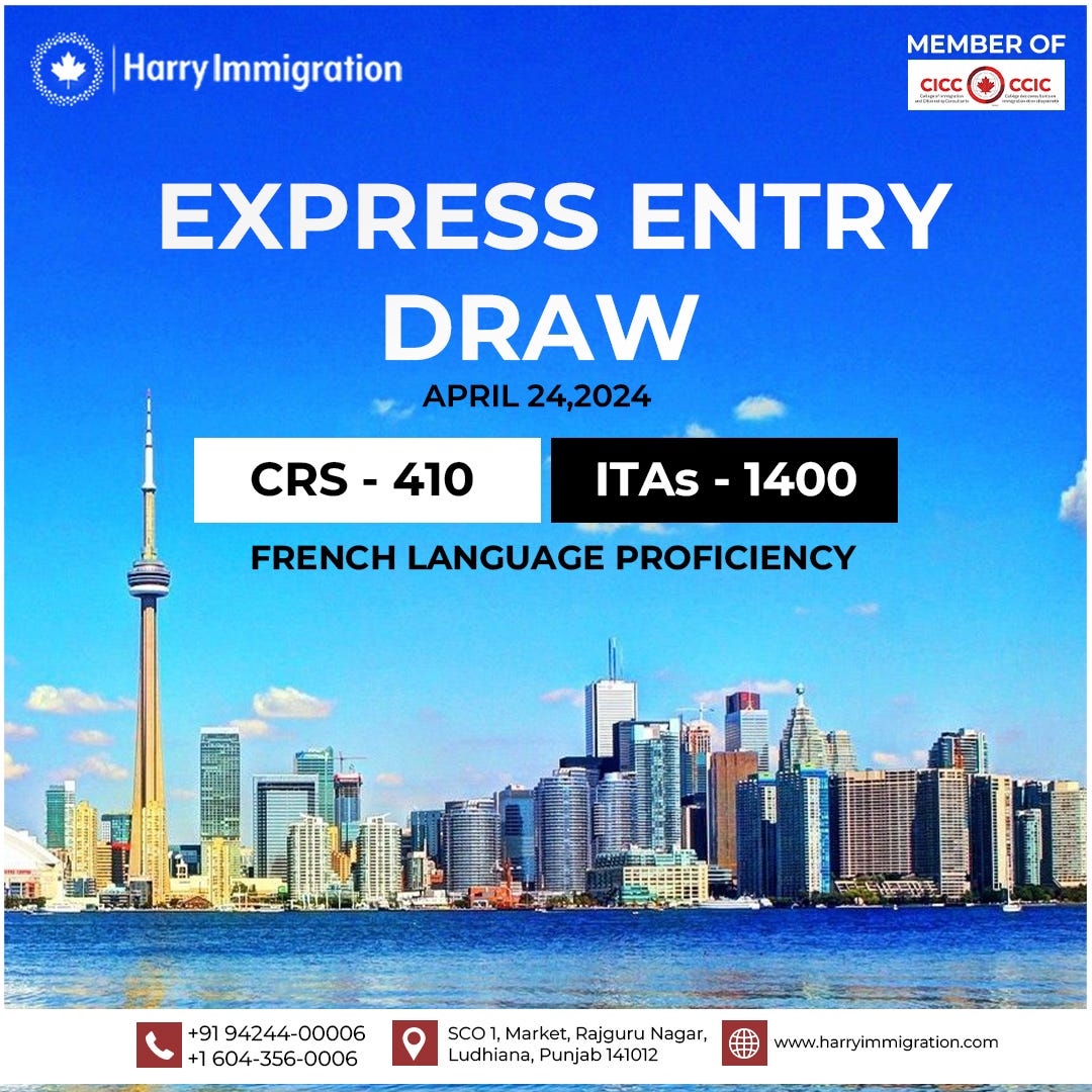 Express Entry Draw — CRS — 410 | ITAs — 1400 — FRENCH LANGUAGE PROFICIENCY - Harry Immigration ...