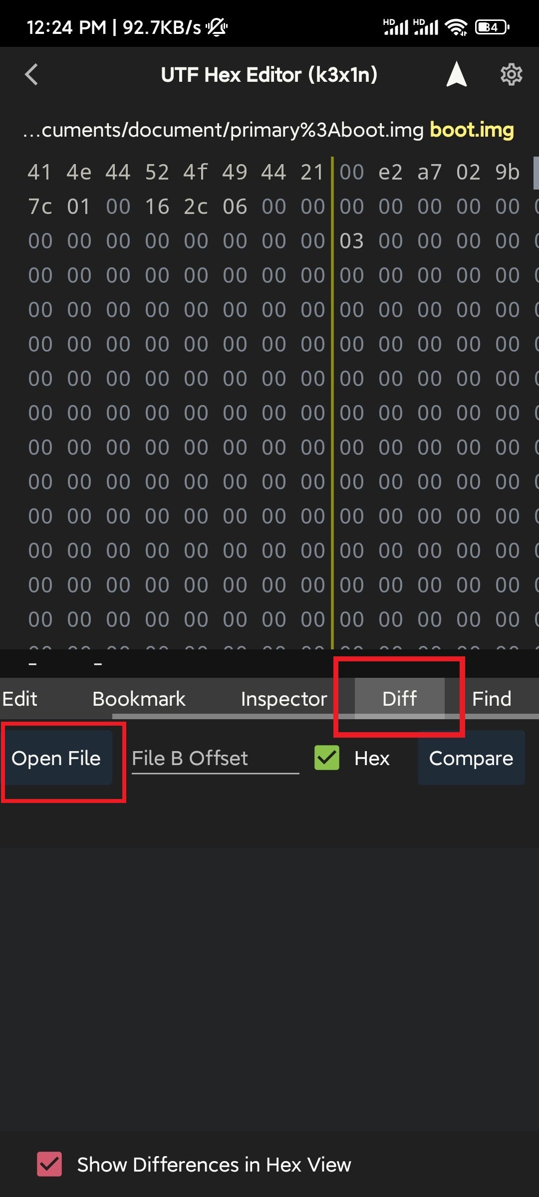 Android App: Binary Editor(Hex Editor) How to find the difference between two files - k3x1n - Medium
