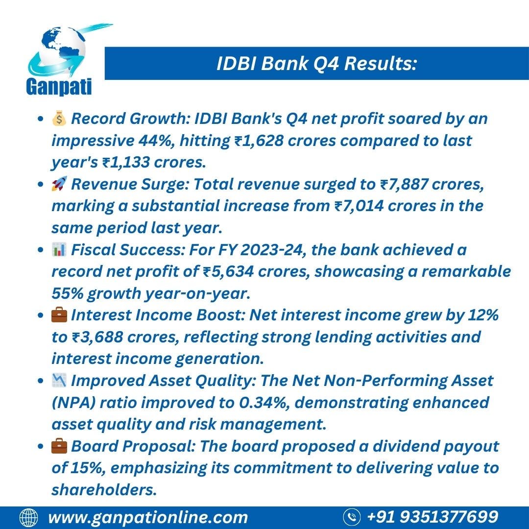 📈 IDBI Bank Q4 Results: 🏦. 💰 Record Growth: IDBI Bank’s Q4 net… | by Ganpati finsec | May, 2024 ...