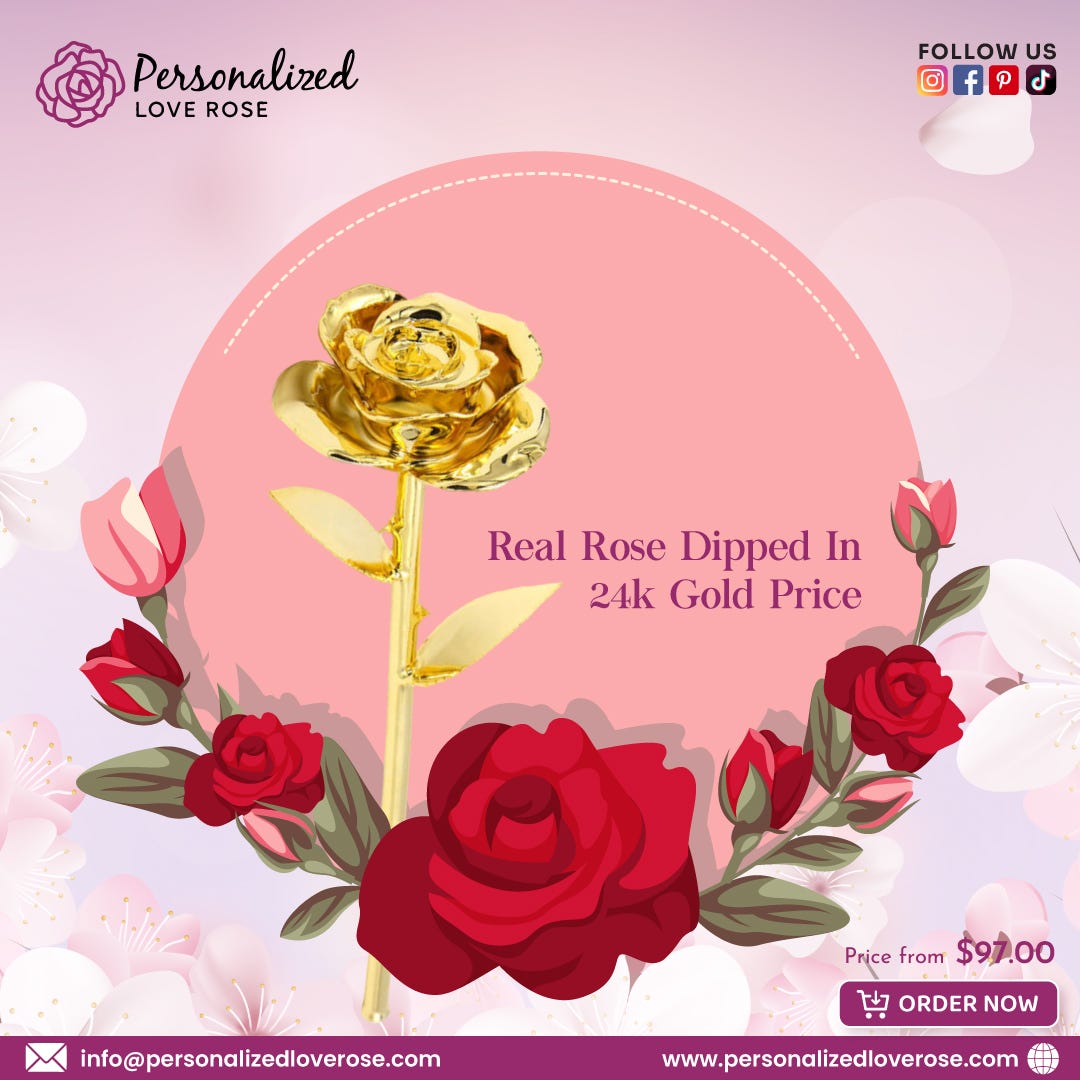 Real Rose Dipped in 24k Gold Price - Personalised Love Rose - Medium