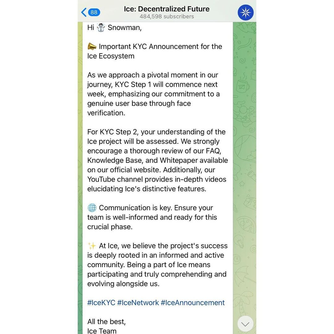 ICE Network — KYC Annuouncement. Hi, everyone! Ice Network is a new ...