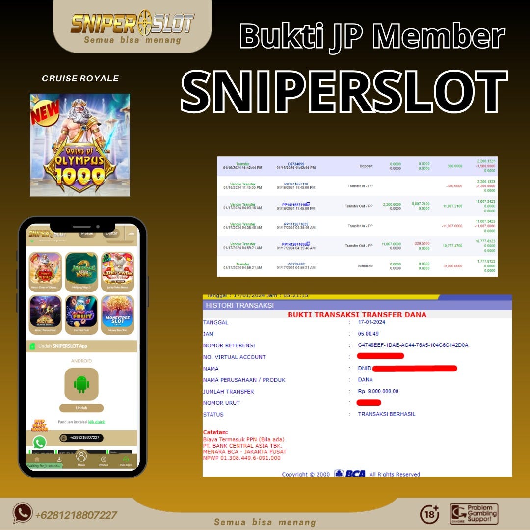 BUKTI JP MEMBER SNIPERSLOT HARI RABU 17 JANUARY 2024 Selamat atas kemenangan besar yang di dapat ...