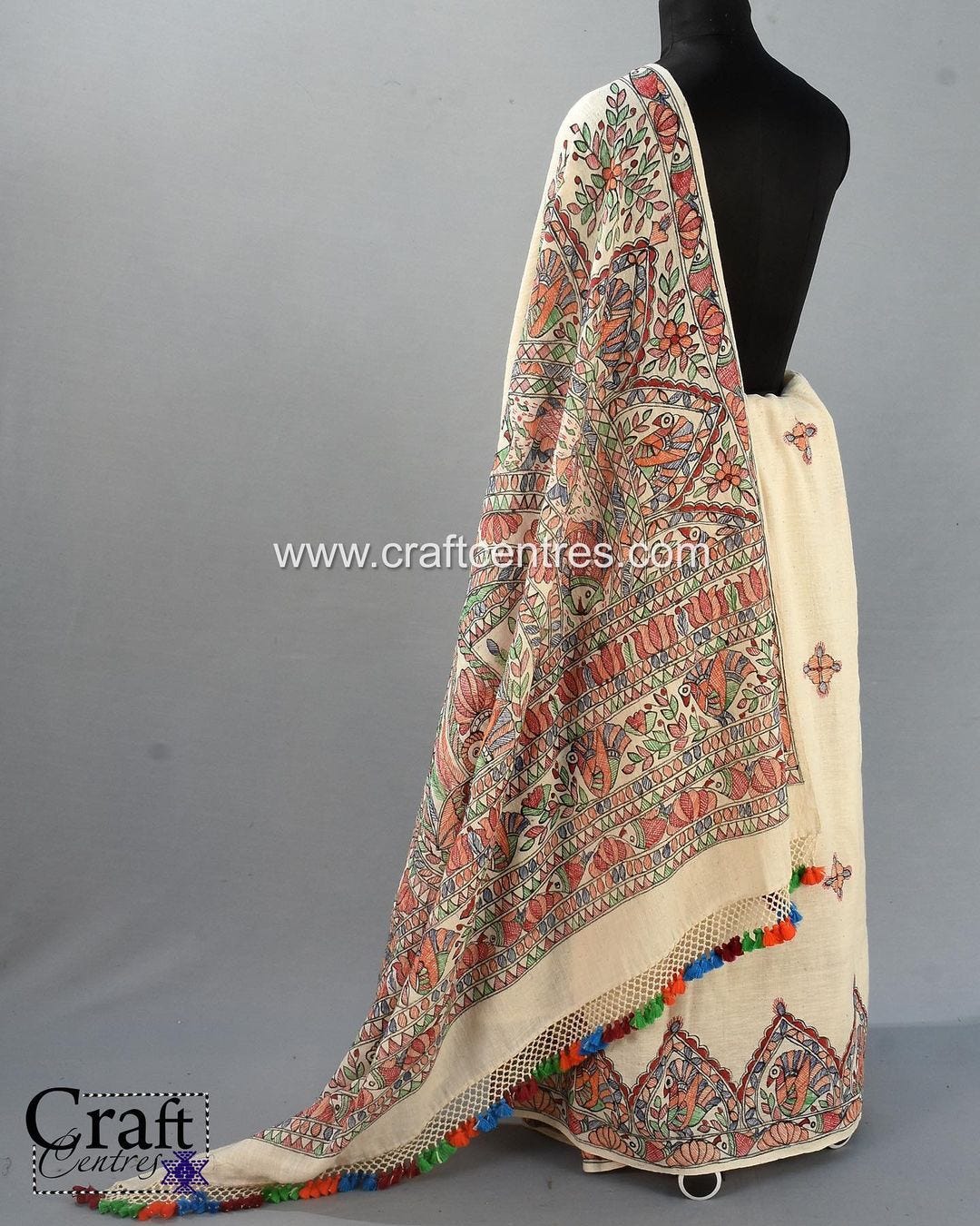 Madhubani hand painted bhujodi saree - Craftcentres - Medium
