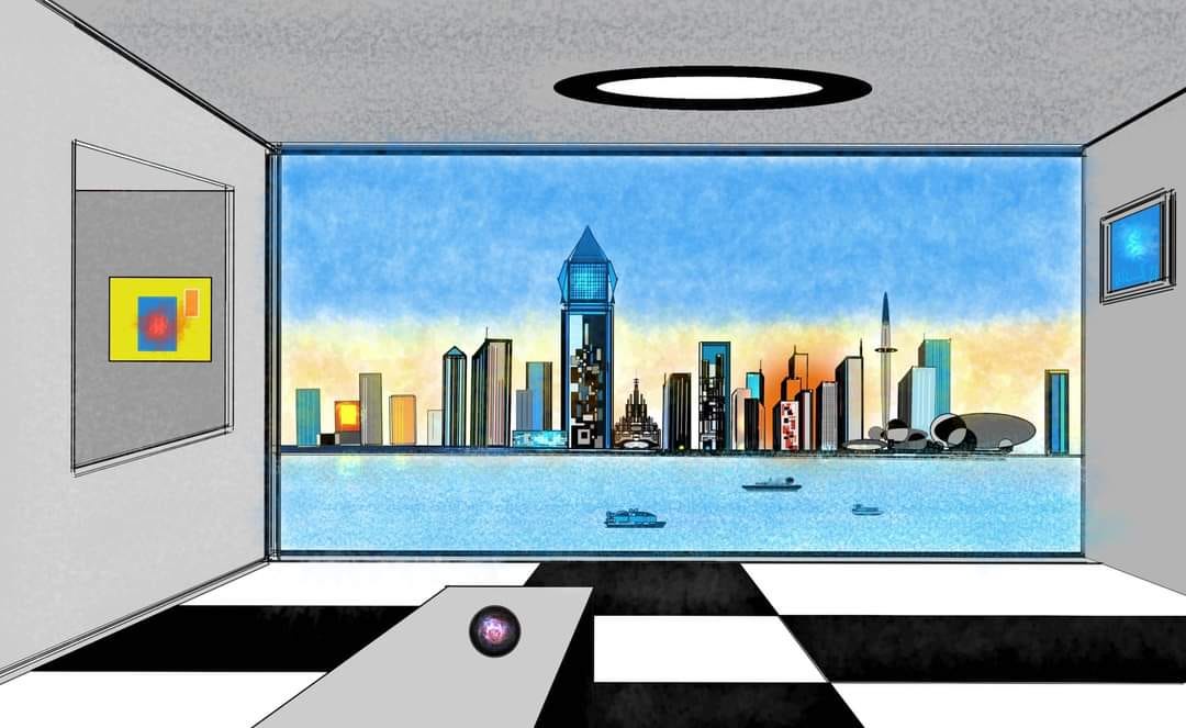 Skyline An imaginary skyline from the window of a tall building on the other side. I like doing ...