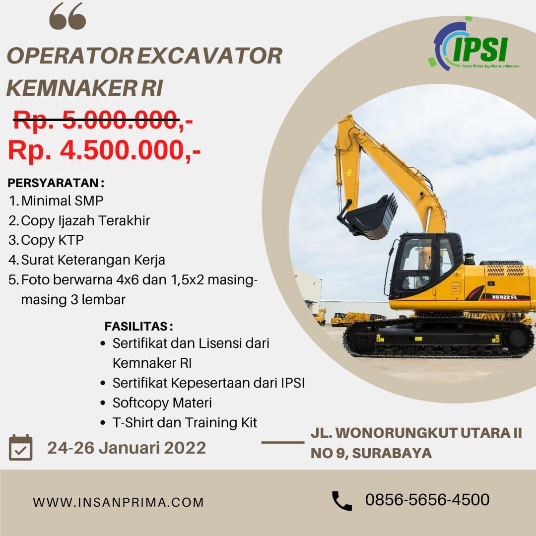 OPERATOR EXCAVATOR TERISTIMEWA, WA (0856-5656-4500), PELATIHAN K3 ...