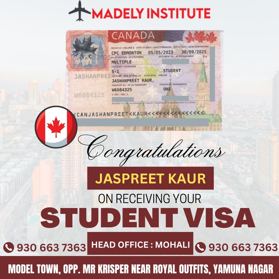 “Jaspreet Kaur Secures Student Visa at Madely Institute | Best IELTS Institute in Mohali ...