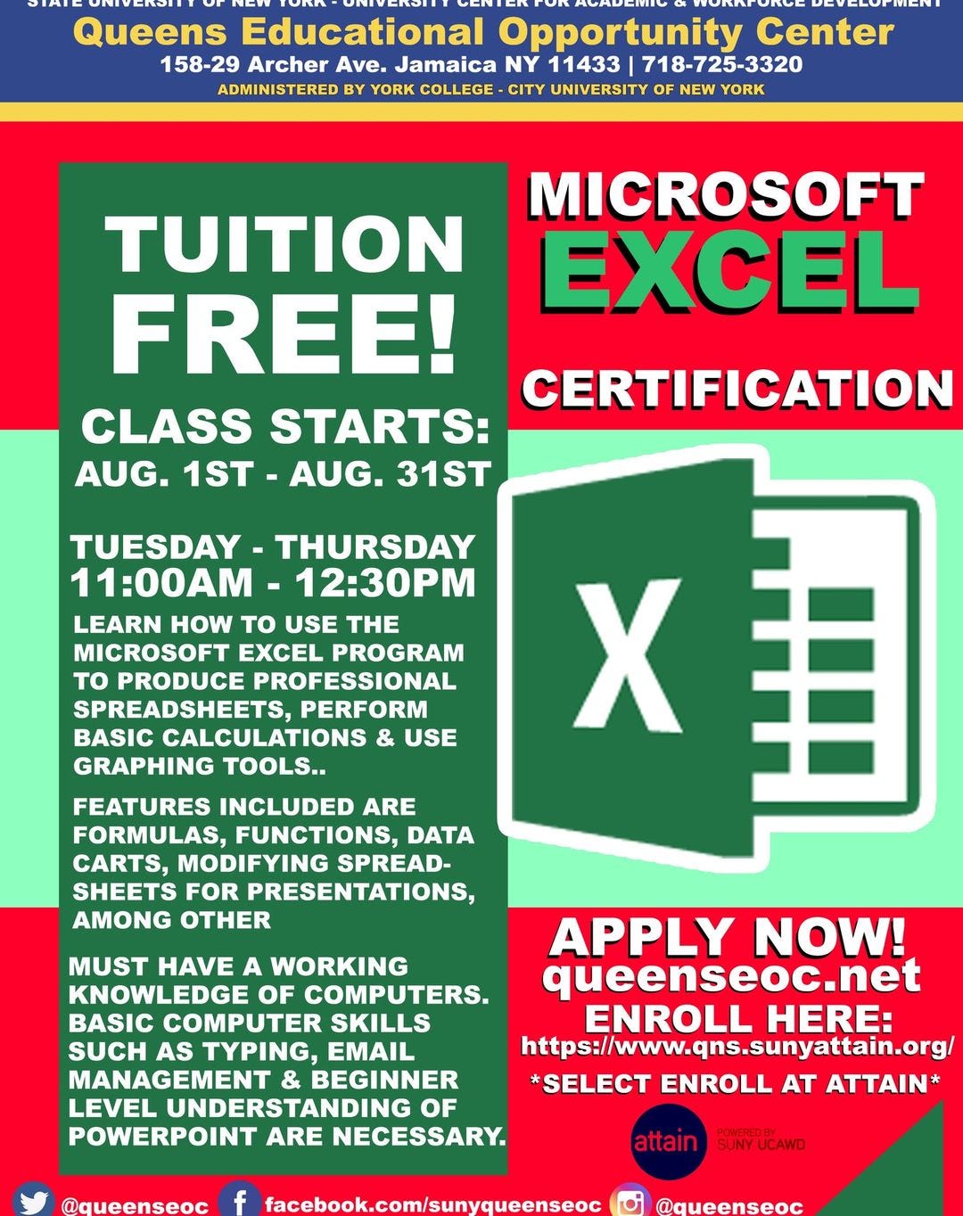 QEOC: Microsoft Excel Trianing begins 8/1 — Apply Now! - NeON Works ...